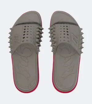 CHRISTIAN LOUBOUTIN Take It Easy Perforated Spiked Slides - Grey