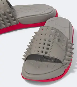 CHRISTIAN LOUBOUTIN Take It Easy Perforated Spiked Slides - Grey