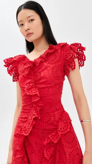AKNVAS Charli Cotton Eyelet Dress - Poppy