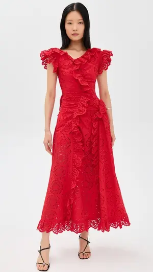 AKNVAS Charli Cotton Eyelet Dress - Poppy