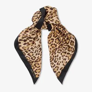 JIMMY CHOO Reta Natural Leopard Print Silk Foulard - A522 Natural/black