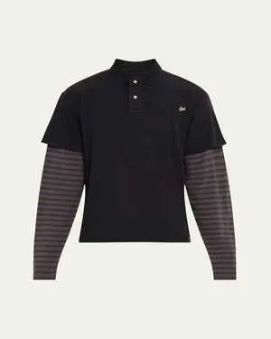 25ss ERL DOUBLE SLEEVE POLO T-SHIRT Sサイズ ERL Men's Double Sleeve Polo T-Shirt Black - Polo Shirts - BeyondStyle