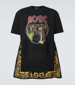 Junya Watanabe Ac/dc Printed Caped Cotton Jersey T-shirt - Multicoloured