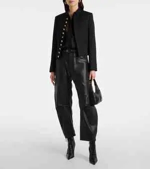 NILI LOTAN Shon Leather Barrel-leg Pants - Black