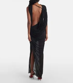 MUGLER Draped Open-back Jersey Maxi Dress