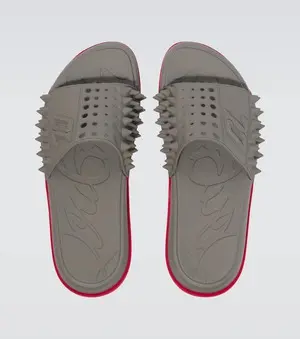 CHRISTIAN LOUBOUTIN Take It Easy Perforated Spiked Slides - Grey