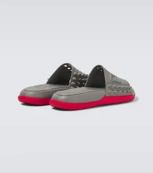 CHRISTIAN LOUBOUTIN Take It Easy Perforated Spiked Slides - Grey