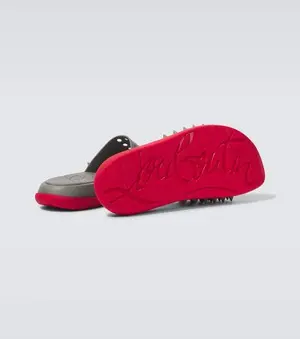 CHRISTIAN LOUBOUTIN Take It Easy Perforated Spiked Slides - Grey