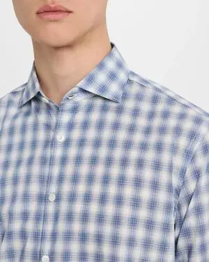 Canali Apos;s Cotton Ombre Check Sport Shirt - Blue