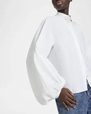 Alaïa Puff-sleeve Button-down Blouse - Blanc