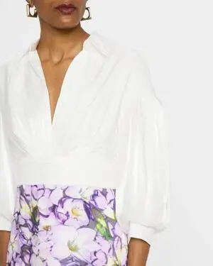 Badgley Mischka Ruched Floral-print Dress