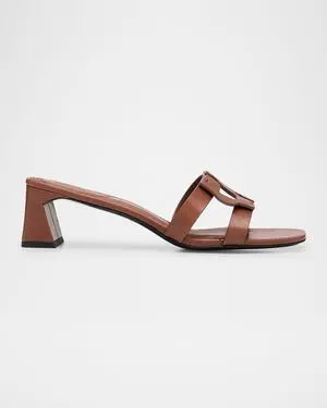 Simkhai SIMKHAI Leather Monogram Mule Sandals - Sable
