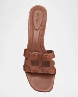 Simkhai Leather Monogram Mule Sandals - Sable