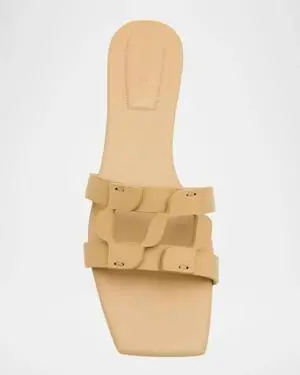 Simkhai Leather Monogram Flat Slides - Camel