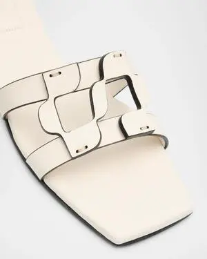 Simkhai Leather Monogram Flat Slides - Ivory