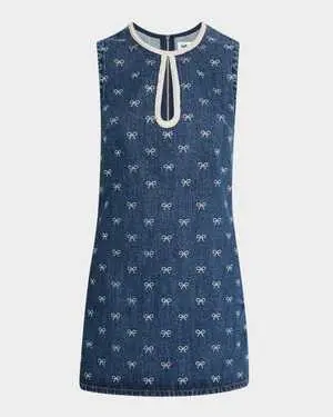 SELF-PORTRAIT Denim Diamante Bow Mini Dress