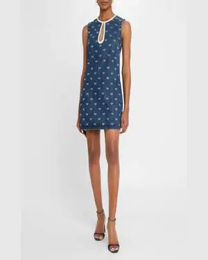 SELF-PORTRAIT Denim Diamante Bow Mini Dress