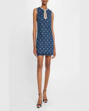 SELF-PORTRAIT Denim Diamante Bow Mini Dress