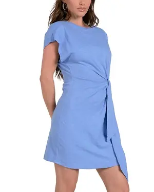 Elan Short Sleeve Side Tie Dress - Blue