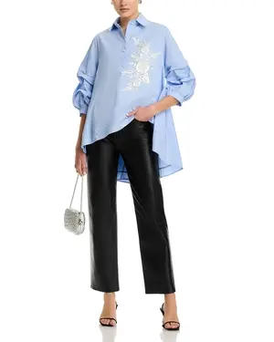 NANCY YANG Beaded Puffed Sleeve Top - Blue