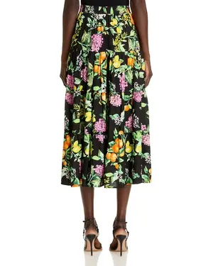 Aqua Fruit Print Midi Skirt - Black Multi