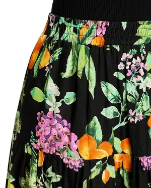 Aqua Fruit Print Midi Skirt - Black Multi