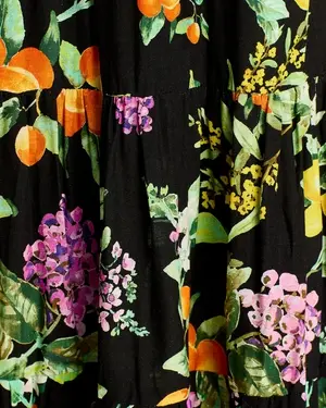 Aqua Fruit Print Midi Skirt - Black Multi