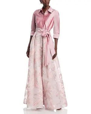 Rickie Freeman For Teri Jon Taffeta Metallic Gown - Dusty Pink