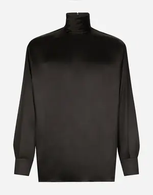 Dolce & Gabbana Loose Silk Turtleneck With Shirt Cuffs