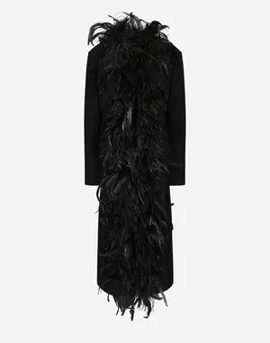 Dolce & Gabbana Double-breasted Wool Crepe Coat With Feather Embellishment