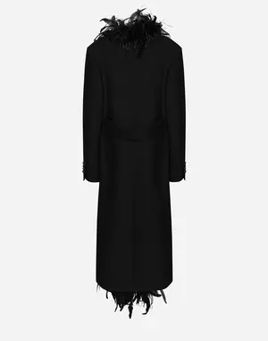 Dolce & Gabbana Double-breasted Wool Crepe Coat With Feather Embellishment
