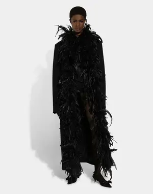 Dolce & Gabbana Double-breasted Wool Crepe Coat With Feather Embellishment