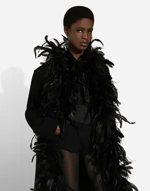 Dolce & Gabbana Double-breasted Wool Crepe Coat With Feather Embellishment