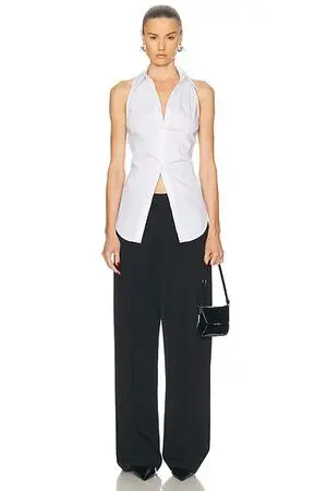 SIMONMILLER Sleeveless Poplin Button Up Top With Back Tie - Macadamia
