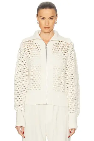 Varley Eloise Full Zip Knit Sweater - Egret