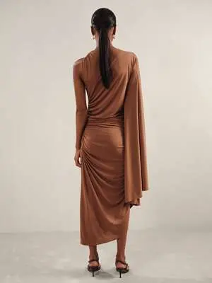 REISS Kyra Cape Sleeve Jersey Midi Dress