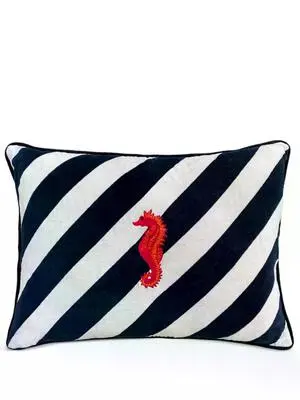 LES-OTTOMANS Seahorse Striped Cushion - White