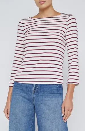 L'AGENCE Lucille Stripe Boat Neck Top - Rednvywh