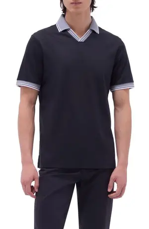 Bugatchi Tipped Johnny Collar Polo - Black