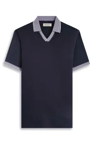 Bugatchi Tipped Johnny Collar Polo - Black