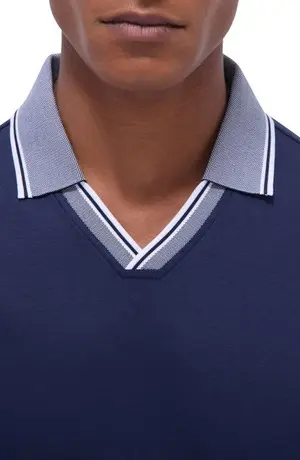 Bugatchi Tipped Johnny Collar Polo - Navy