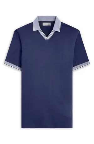 Bugatchi Tipped Johnny Collar Polo - Navy
