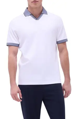 Bugatchi Tipped Johnny Collar Polo White
