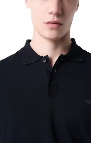 VELEZ Semi-fit Polo Shirt With Jacquard Detail - Black