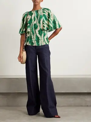 Ulla Johnson Ada Printed Silk Blouse - Green