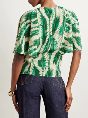 Ulla Johnson Ada Printed Silk Blouse - Green