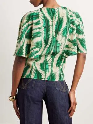 Ulla Johnson Ada Printed Silk Blouse - Green