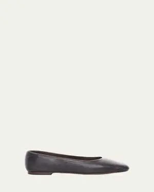 THE ROW Lambskin Leather Ballerina Flats - Black