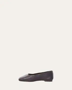 THE ROW Lambskin Leather Ballerina Flats - Black