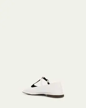 THE ROW Leather T-strap Ballerina Flats - White